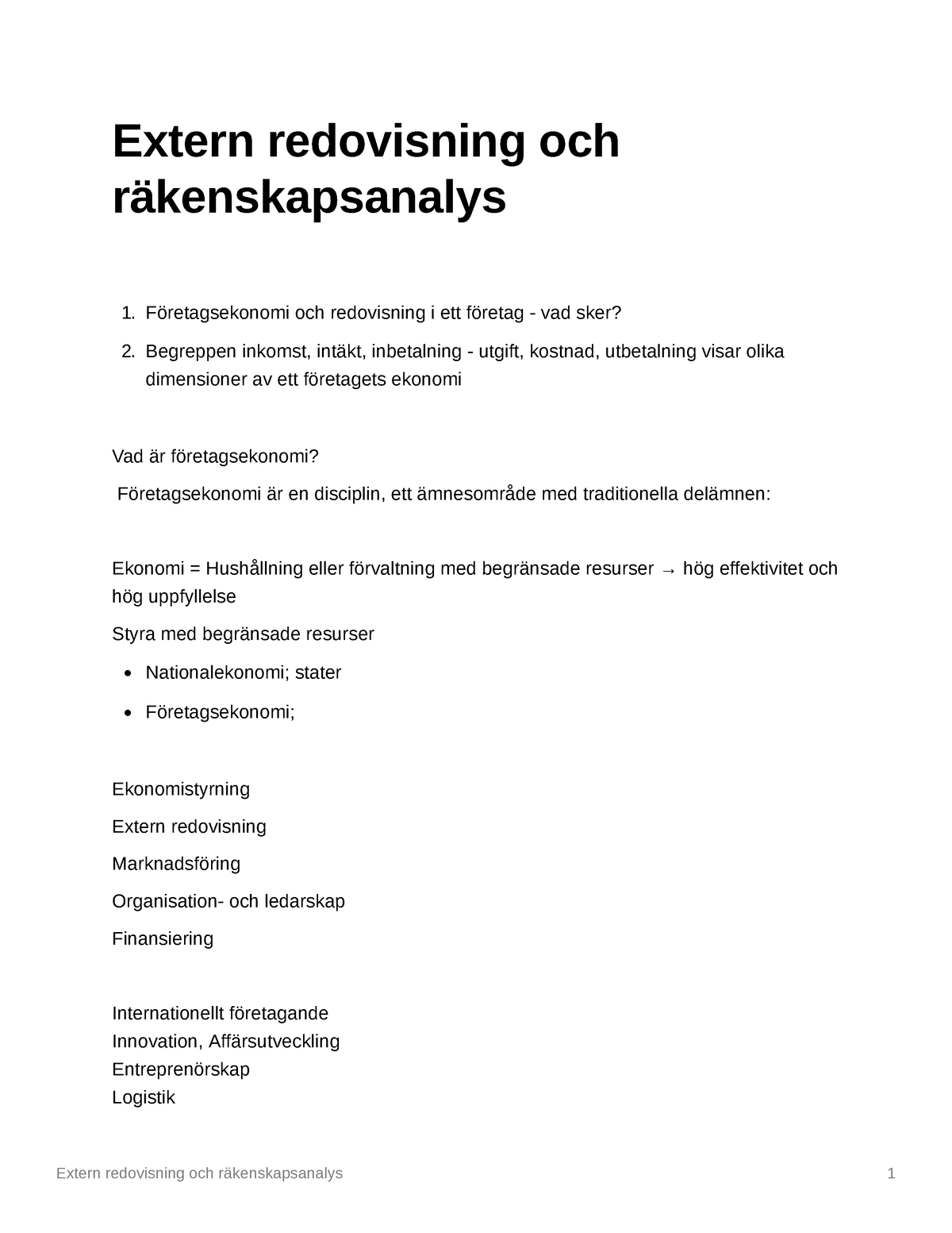 Extern Redovisning Och Räkenskapsanalys Extern Redovisning Och