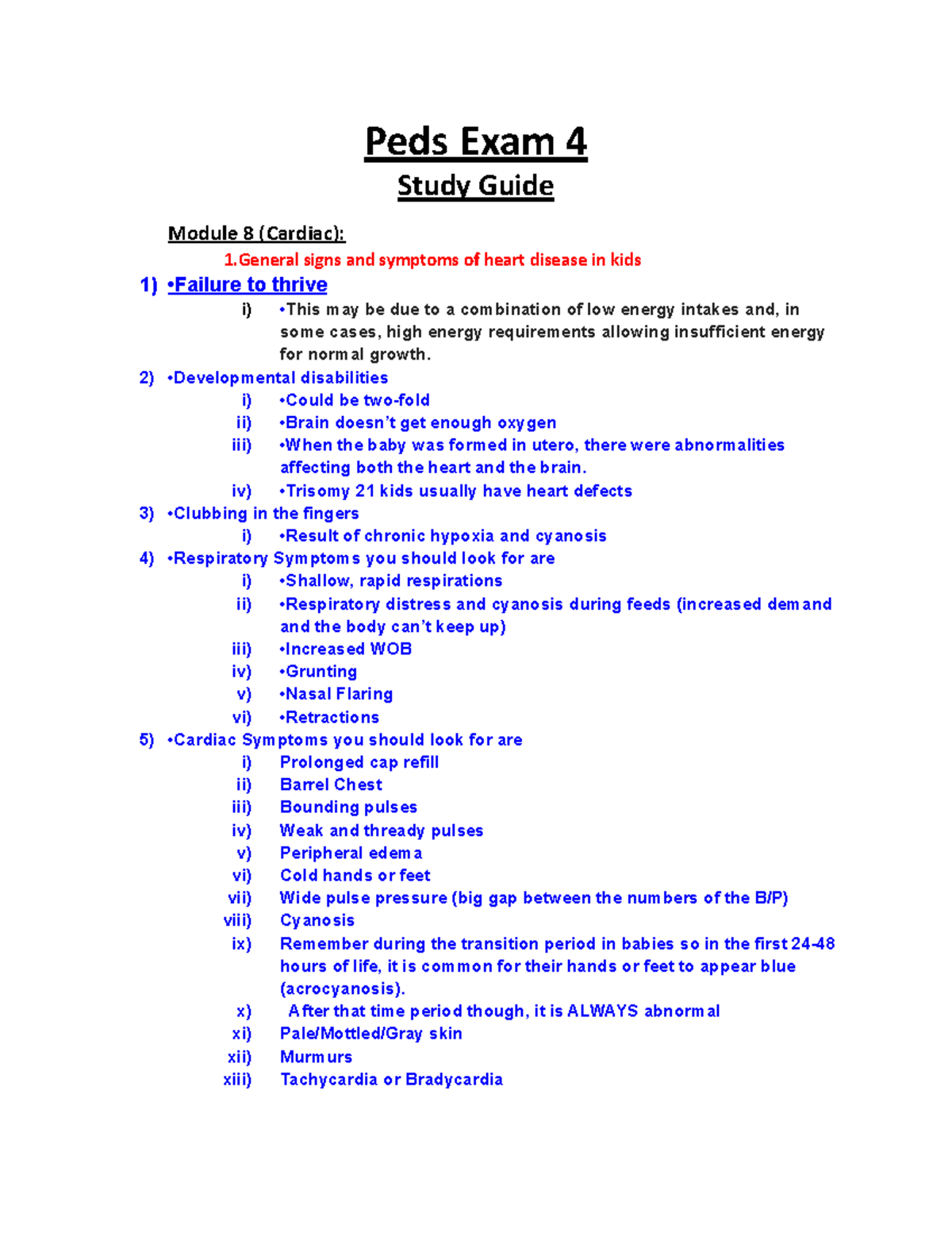 Peds Exam 4 Study Guide Detailed Peds Exam 4 Study Guide Module 8