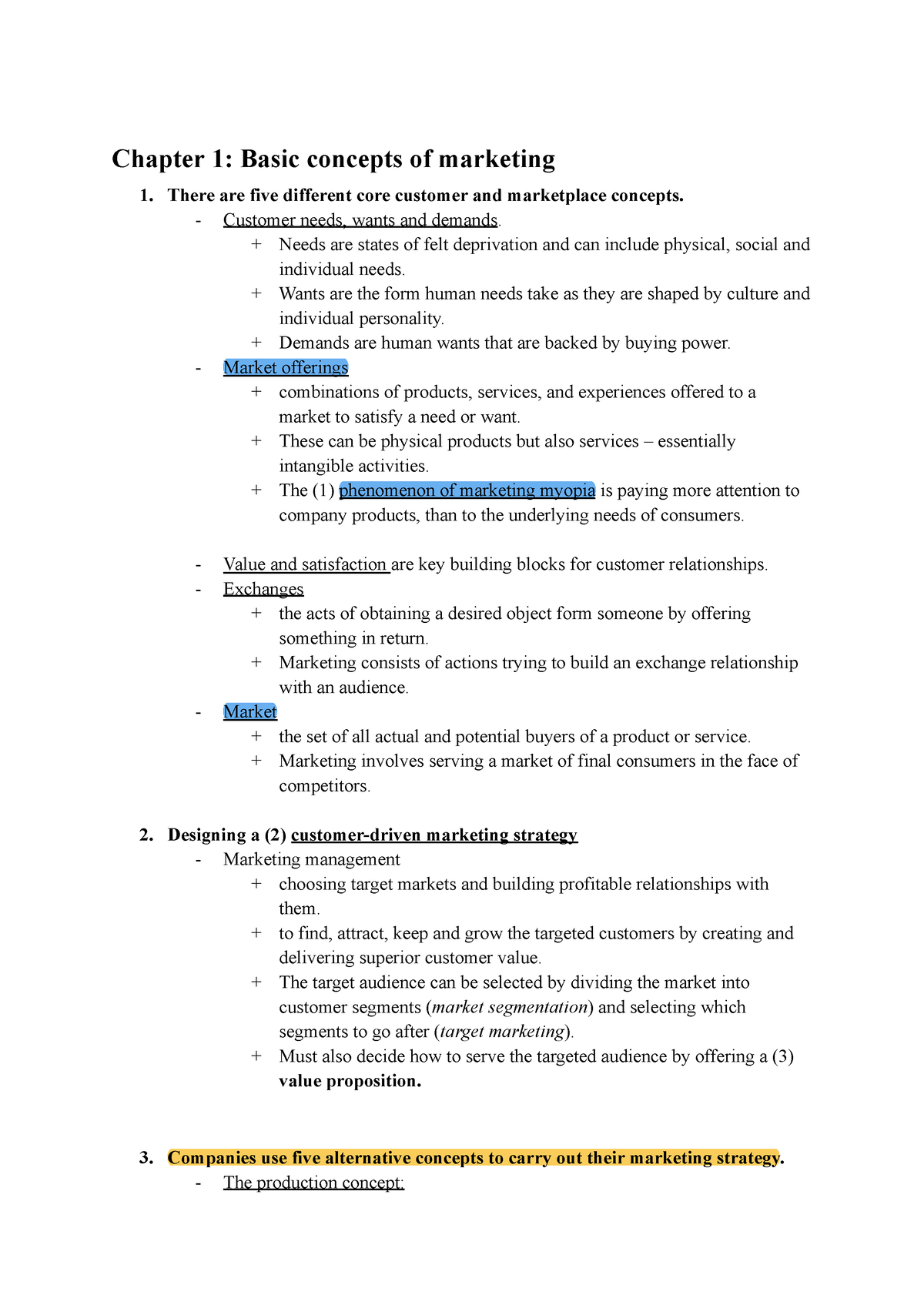 Review Pmk Summary Principle Of Marketing Chapter 1 Basic Concepts