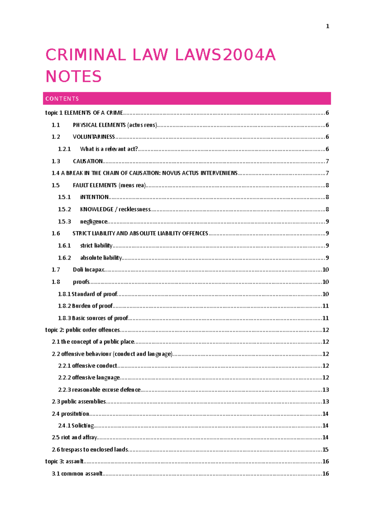 Laws2004 A And B Crim Law Study Notes 2018 Criminal Law Laws2004a Notes