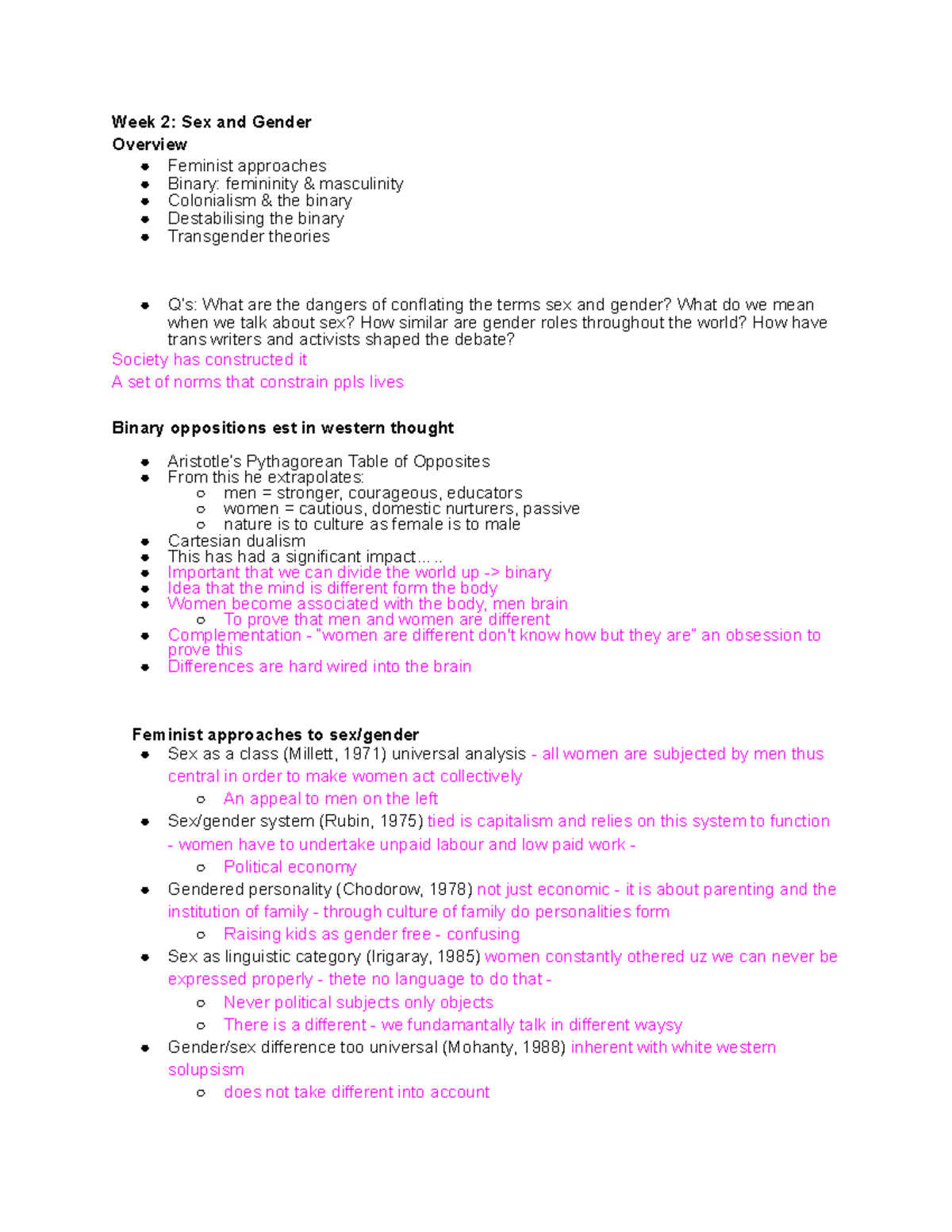 Week 2 Sex And Gender Lecture Notes 2 Week 2 Sex And Gender