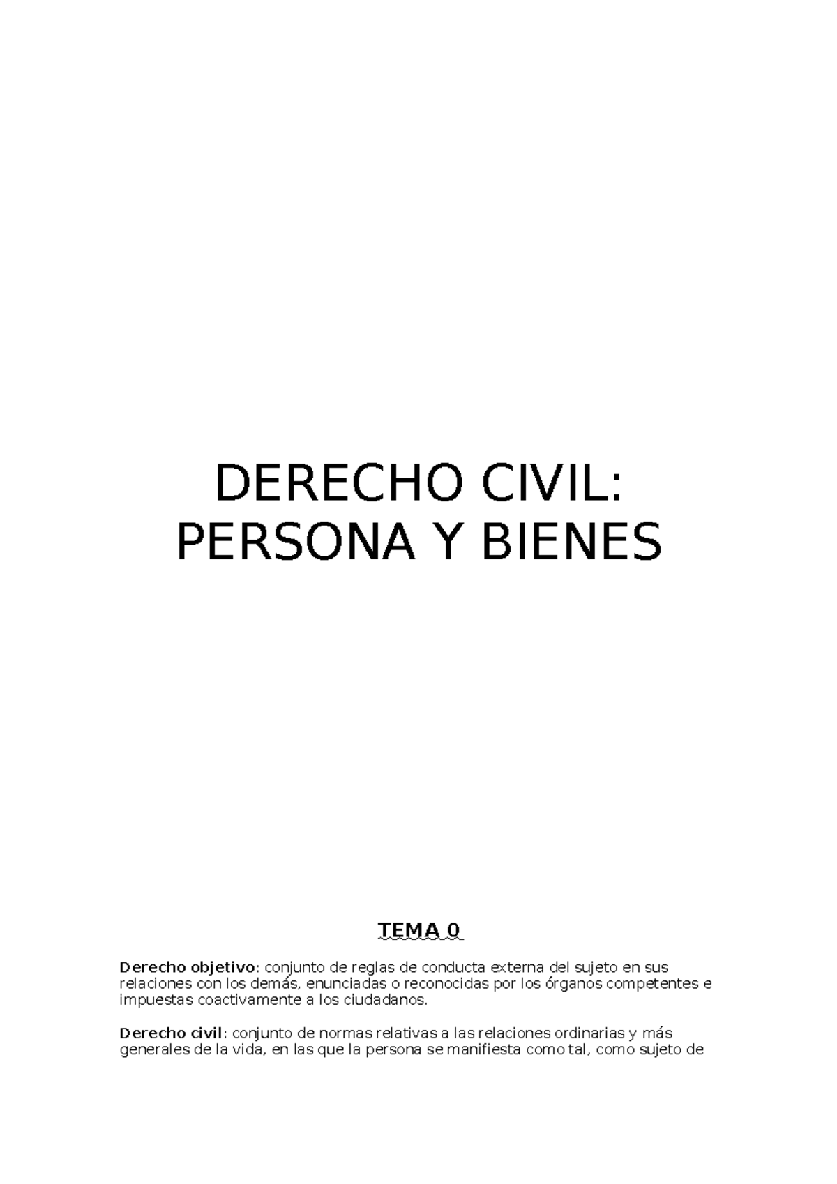 Derecho Civil Derecho Civil Persona Y Bienes Tema 0 Derecho Objetivo