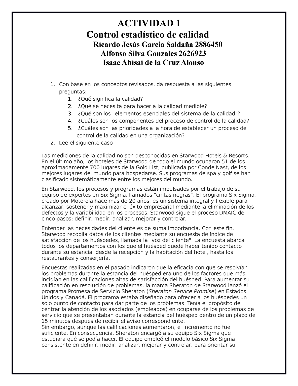 Actividad 1 Control Estadistico Actividad 1 Control Estadístico De