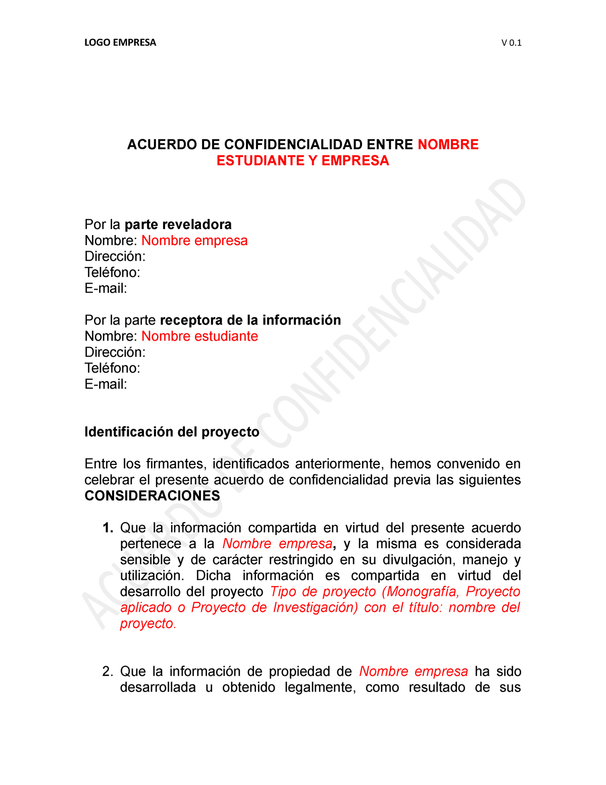 Anexo 4 Acuerdo De Confidencialidad Empresa Estudiante V 1