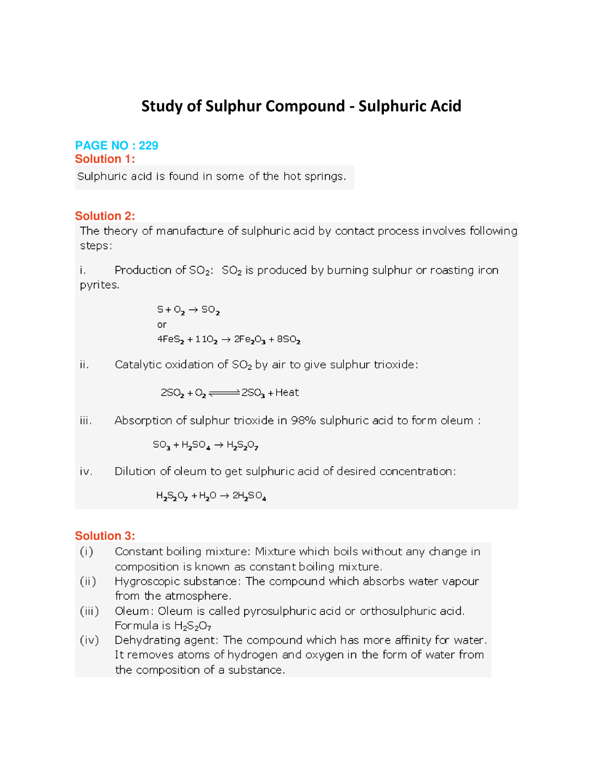 Study Of Sulphur Compound Sulphuric Acid Ncertbooksolutions Study Of