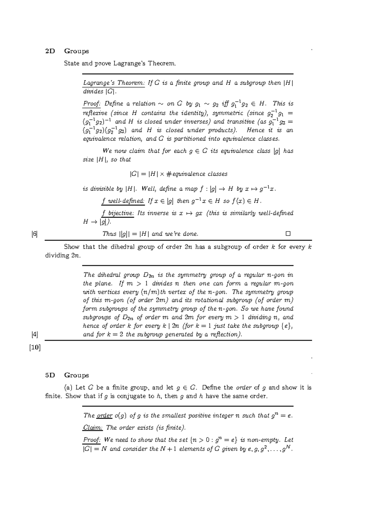 Groups Combined 0 2d Groups State And Prove Lagranges Theorem