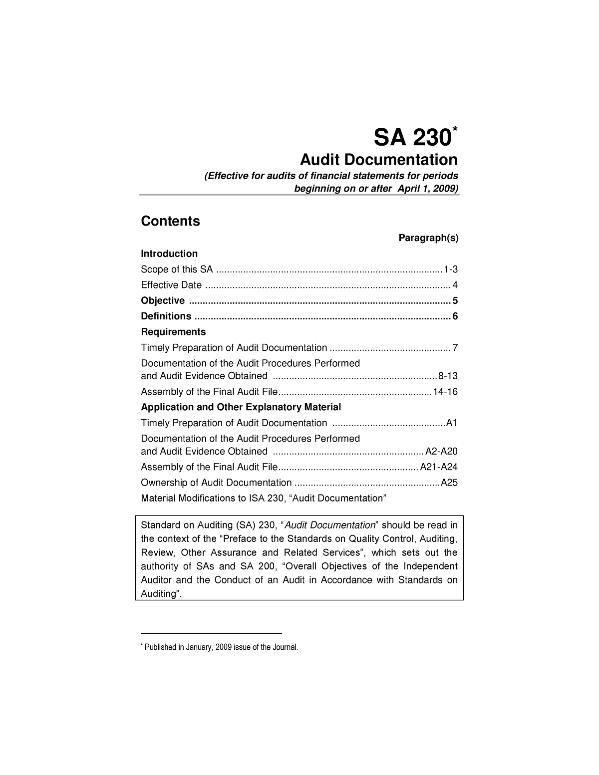 Sa 230 Study Mat Sa 230 Audit Documentation Effective For Audits