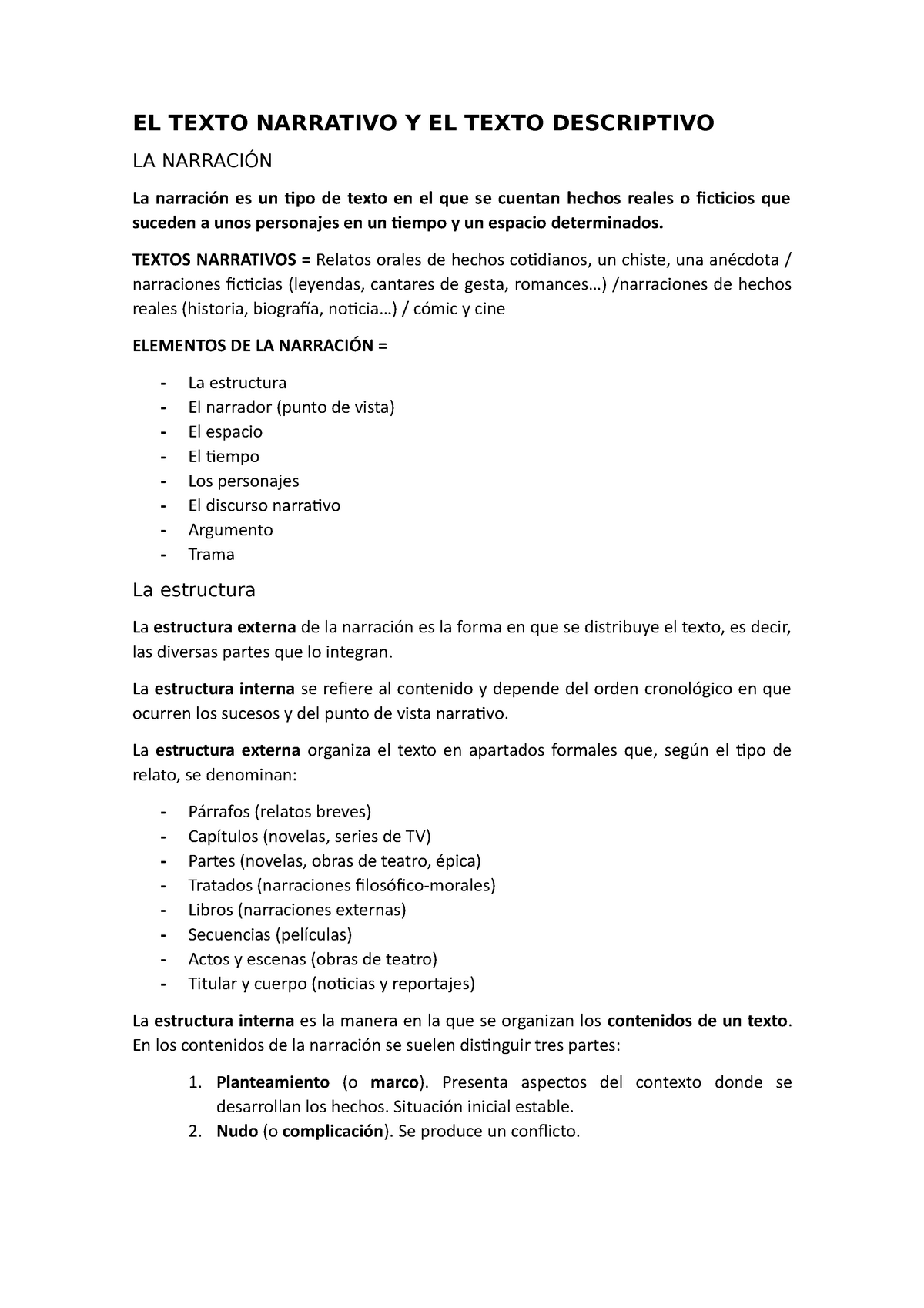 Narrativo Y Descriptivo El Texto Narrativo Y El Texto Descriptivo La