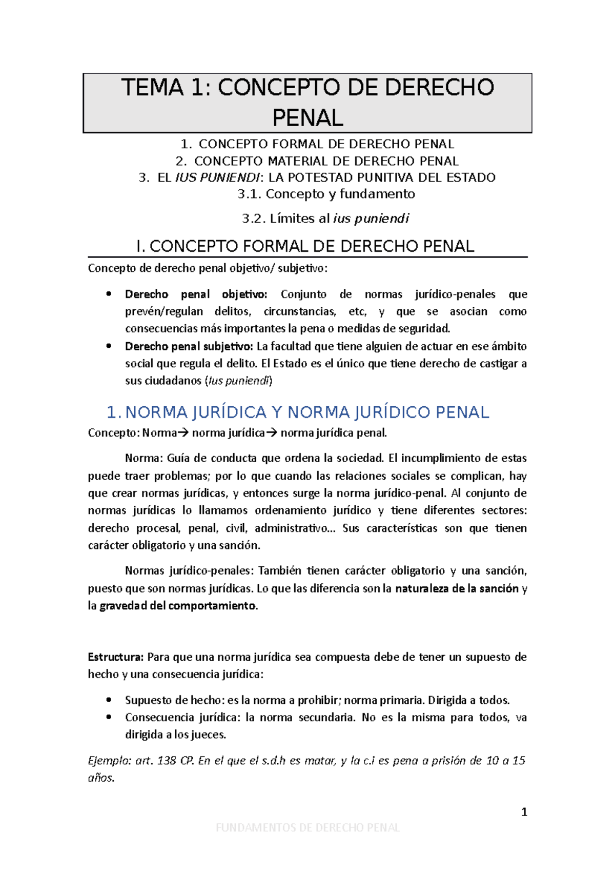 Tema 1 Fundamentos De Derecho Penal Tema 1 Concepto De Derecho Penal