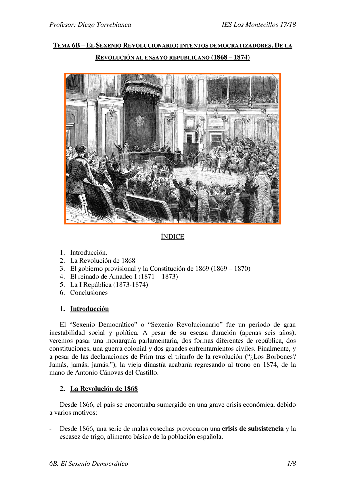 Tema 6b El Sexenio Revolucionario 1868 1874 Revisado Tema 6b