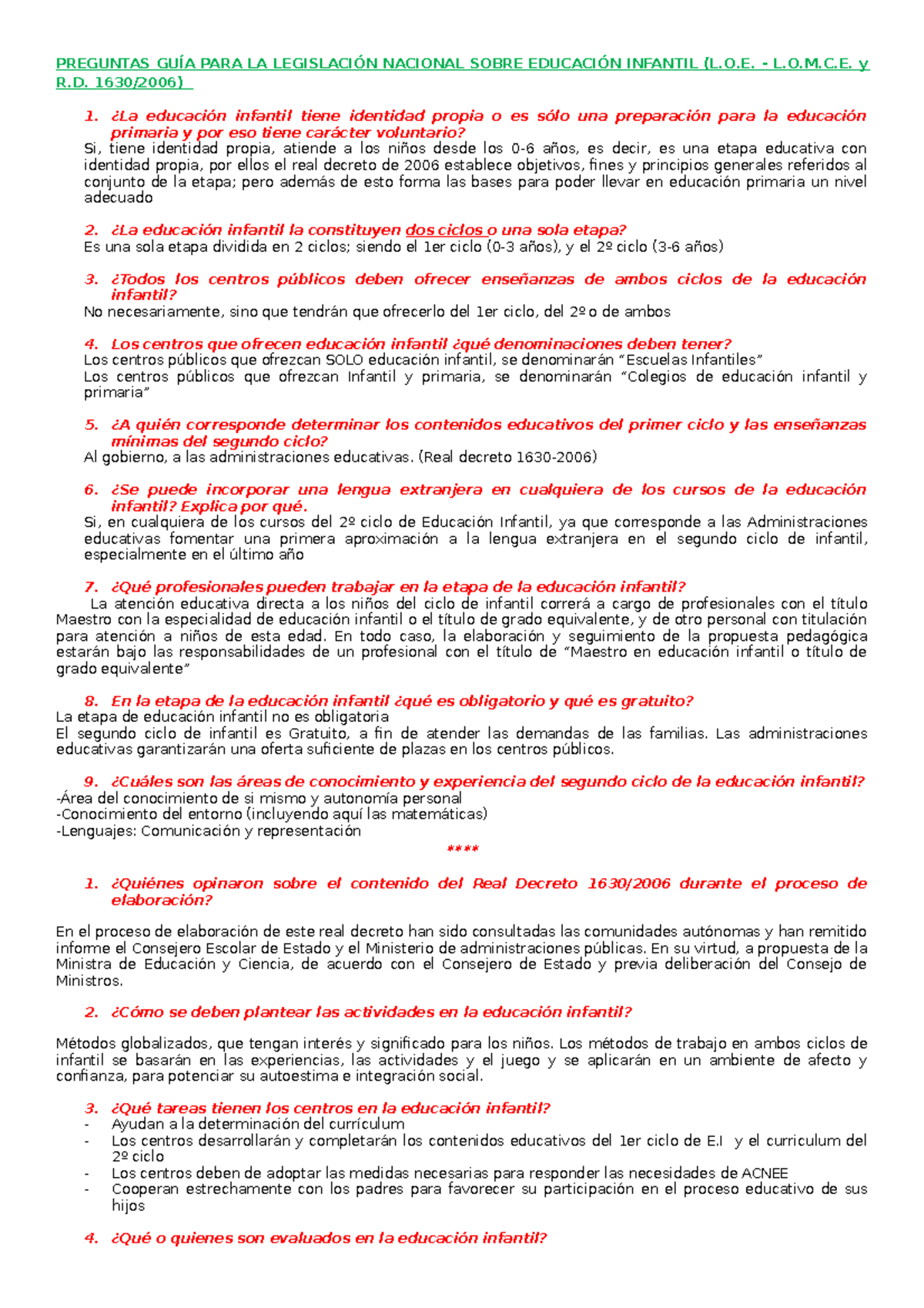 Preguntas Guía Legislación Nacional Sobre Educación Infantil