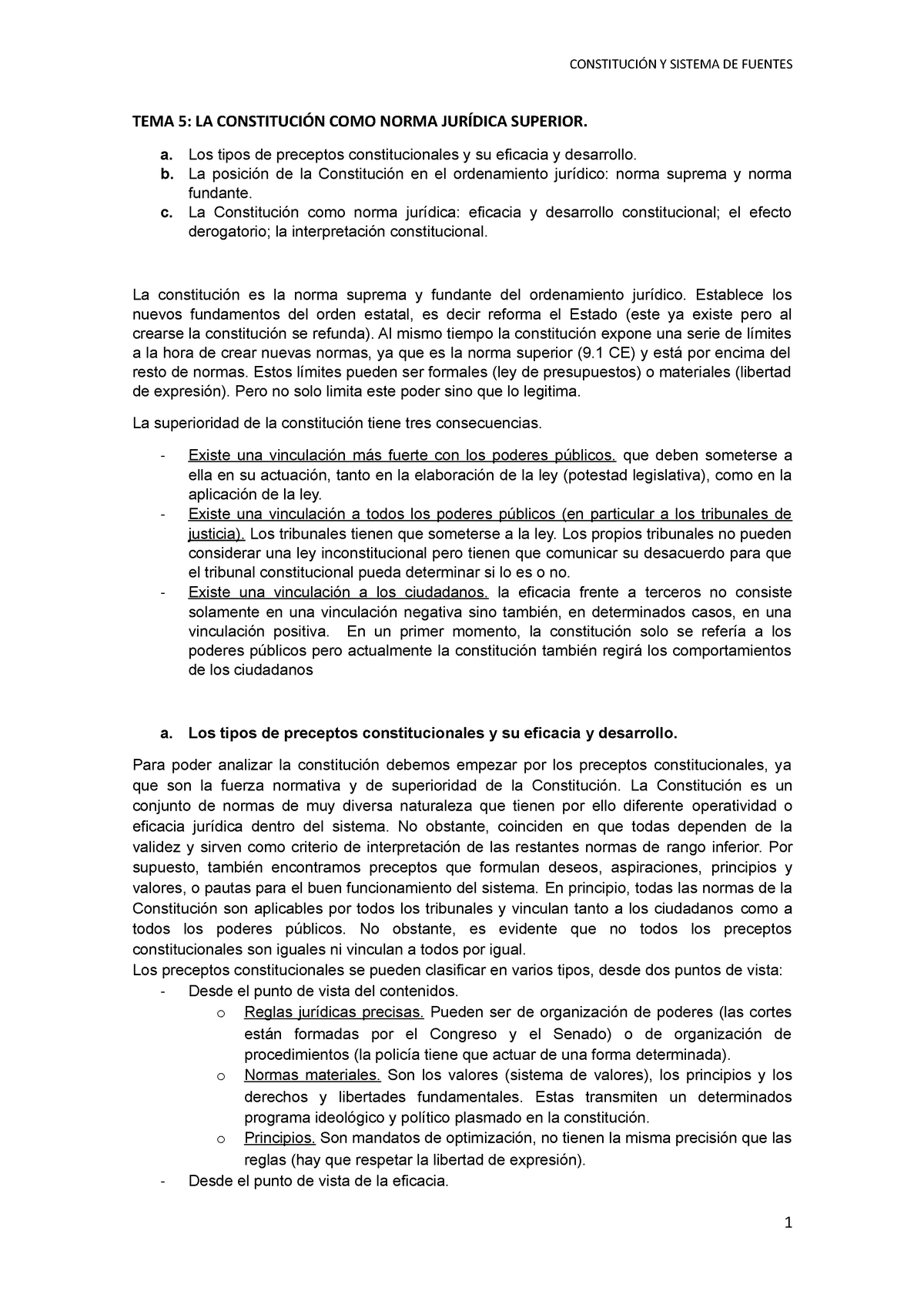 Tema 5 Apuntes 5 ConstituciÓn Y Sistema De Fuentes Tema 5 La