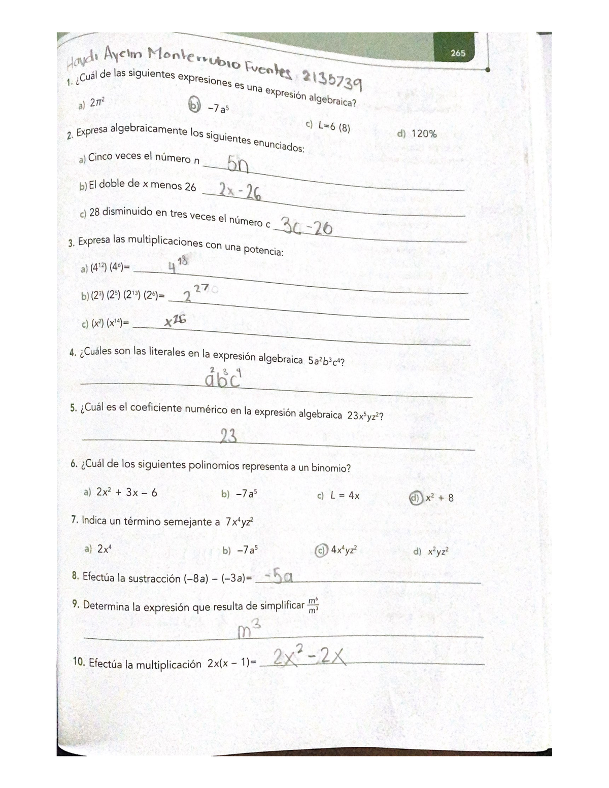 Algebra Ev Sem 1 Respondido Desarrollo Del Pensamiento Algebraico