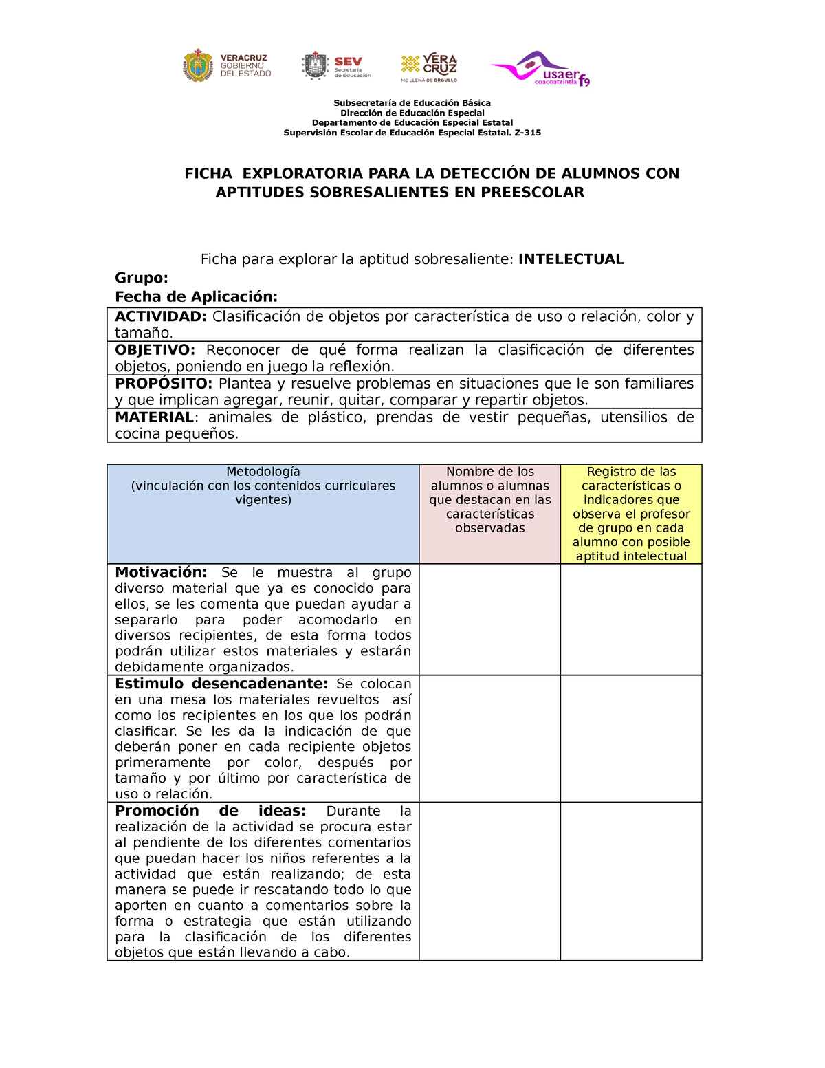 Ficha Exploratoria Para La Detección De Alumnos Con Aptitudes