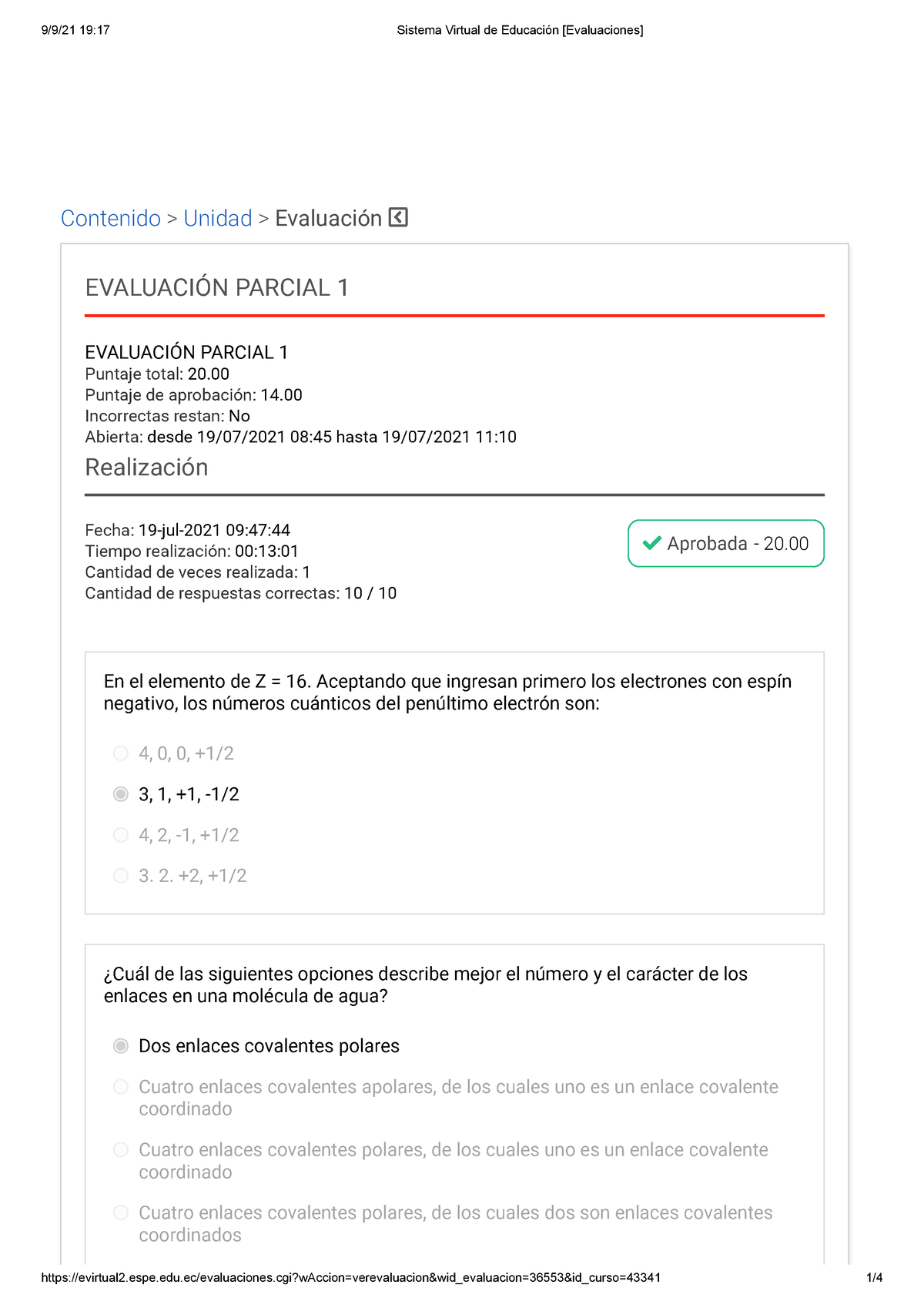 Evaluación 1mer Parcial Quimica Pdf Contenido Unidad Evaluación