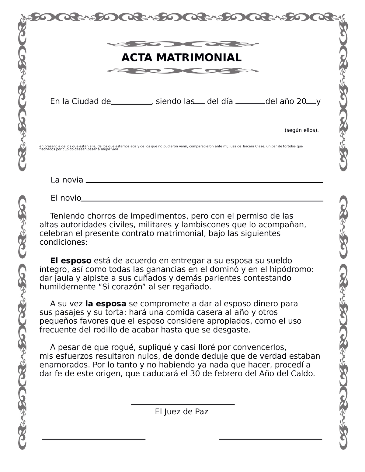 Acta De Matrimonio Es Un Modelo De Acta Matrimonial Acta