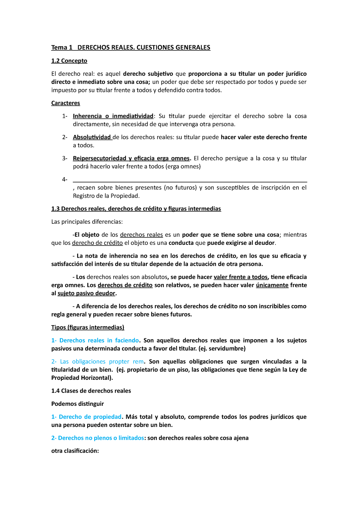 Tema 1 Derechos Reales Resumen Para Estudiar El Examen Tema 1