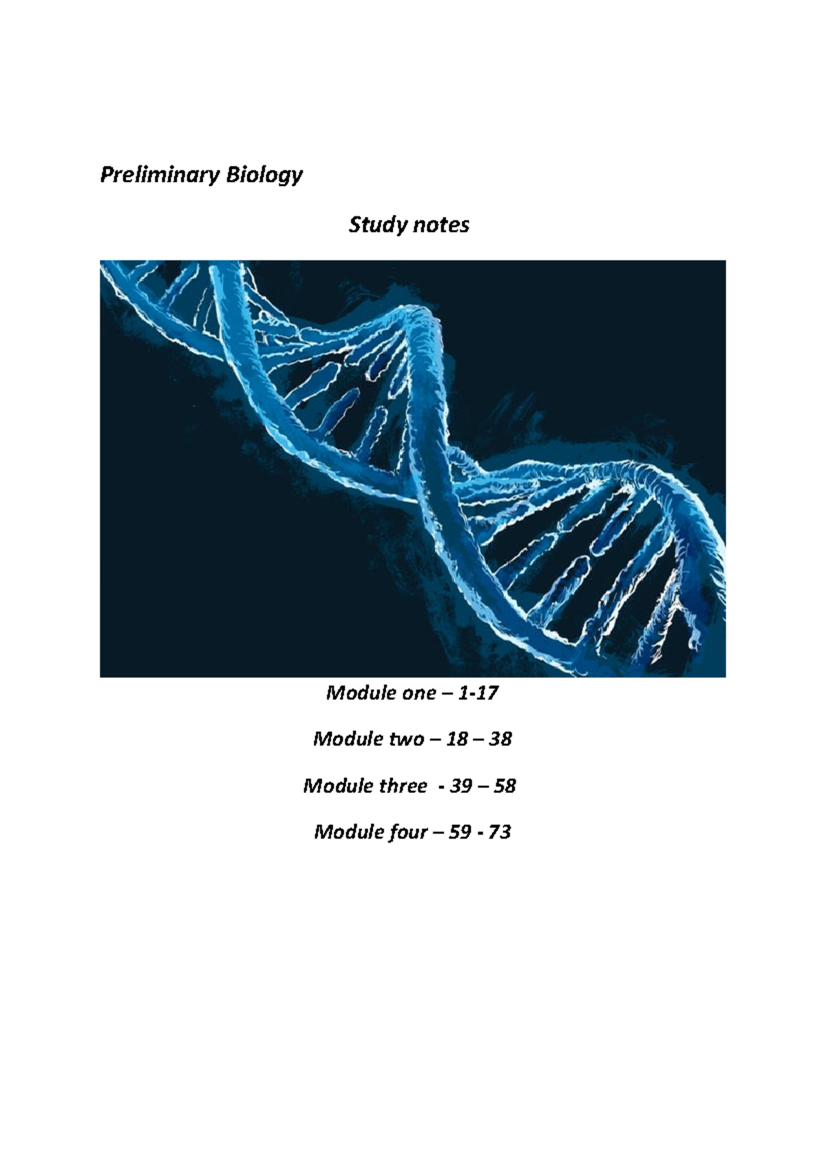 Prelim Bio Notes 2 Bio Preliminary Biology Study Notes Module One