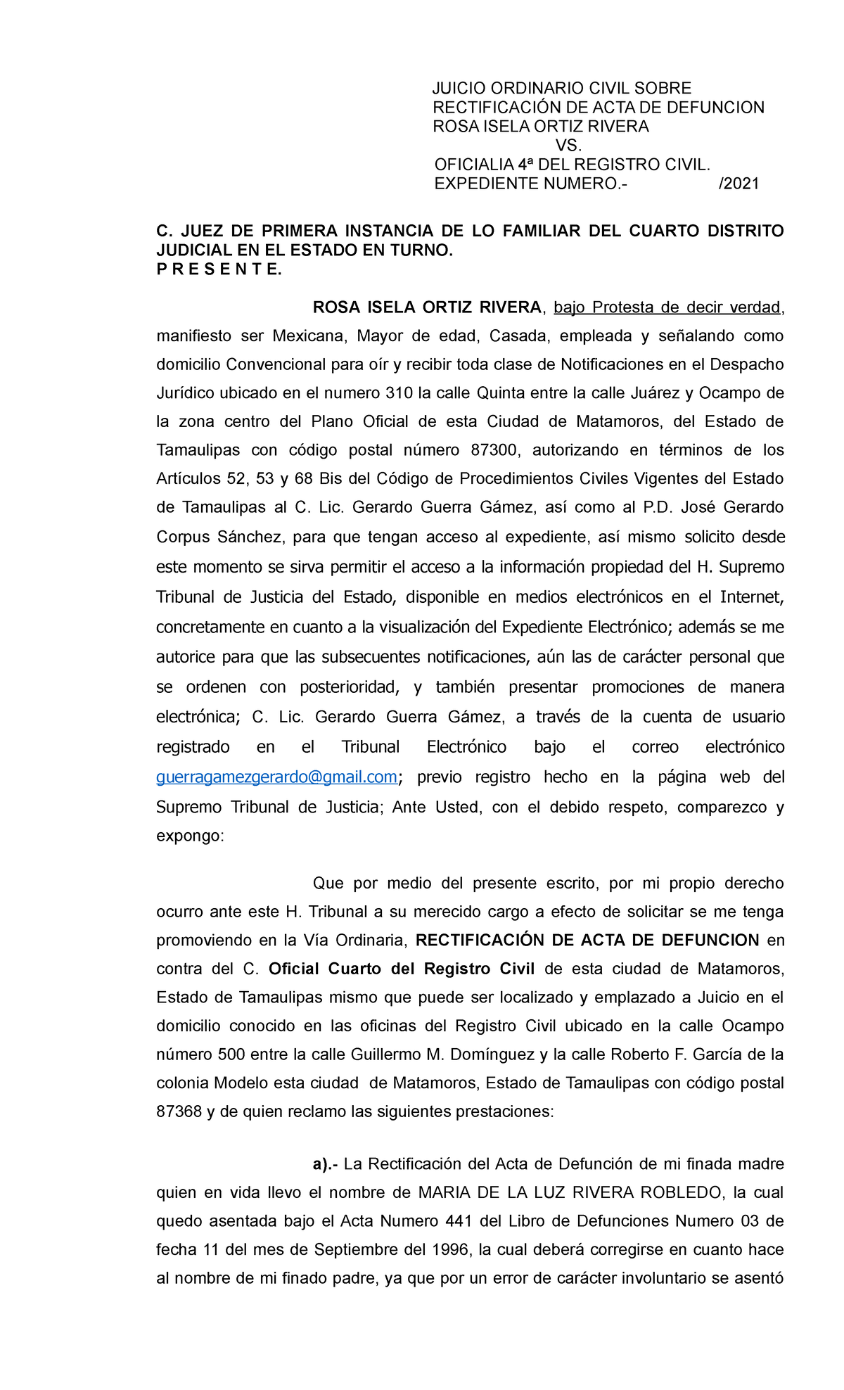 Demanda De Rectificacion De Acta Modelo De Demanda De Rectificacion