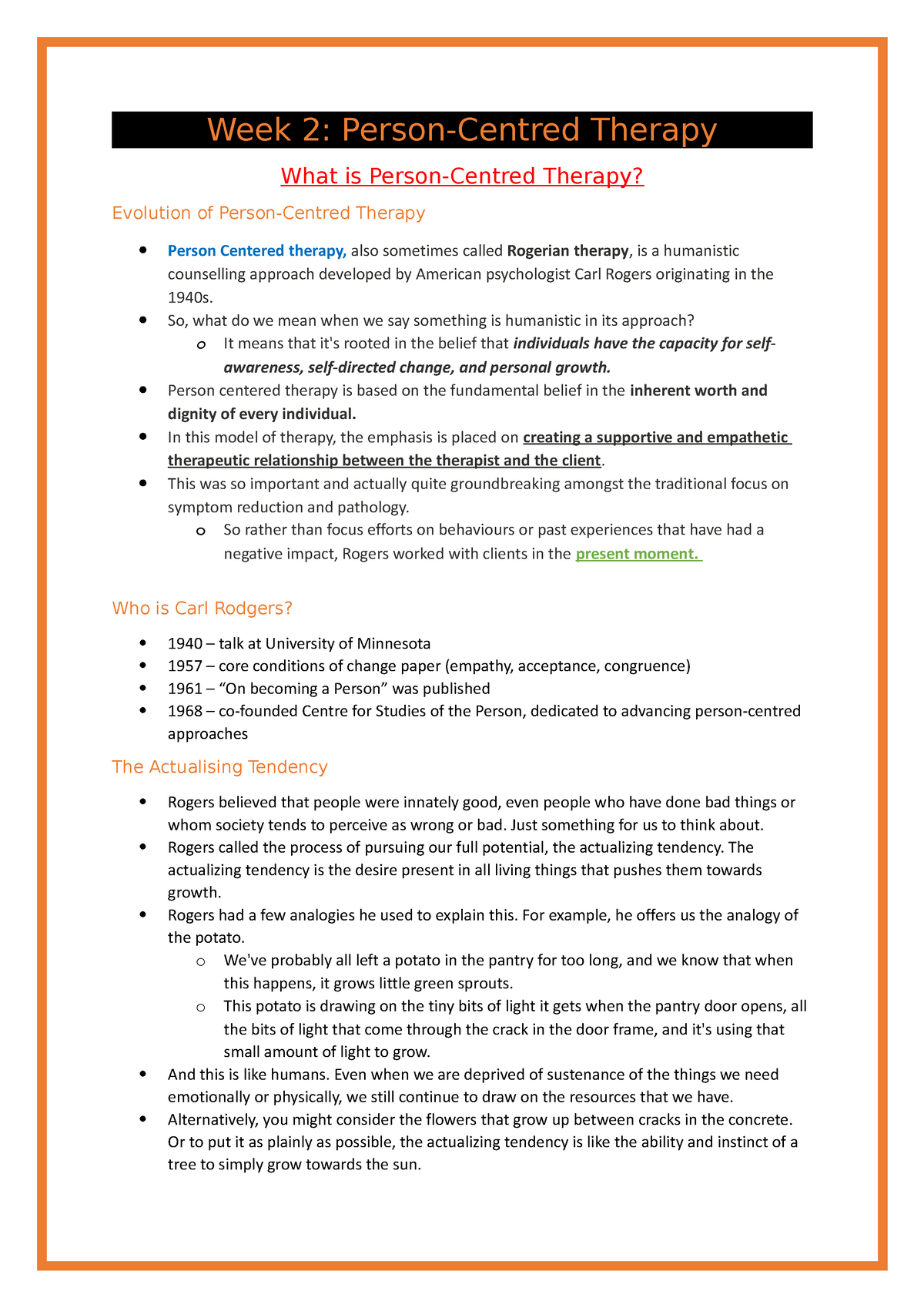 Week 2 Person Centred Therapy Week 2 Person Centred Therapy What Is