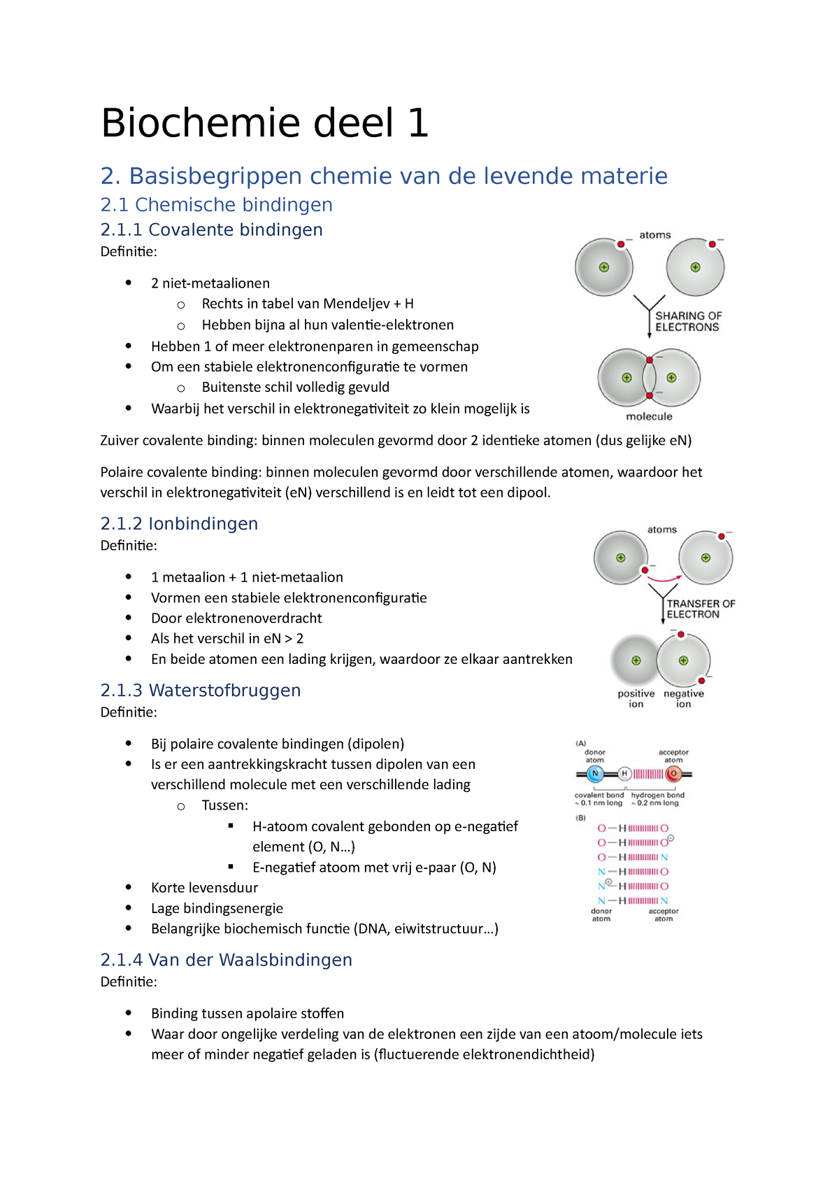 Samenvatting Biochemie Deel 1 Richting Abt Thomas More Biochemie