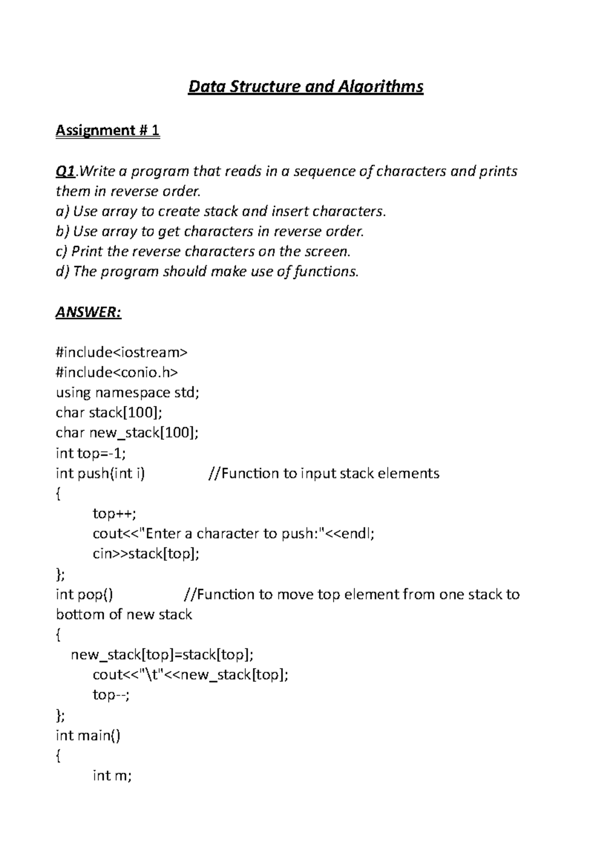 Dsa Assignment Data Structure And Algorithms Assignment 1 Q1 A