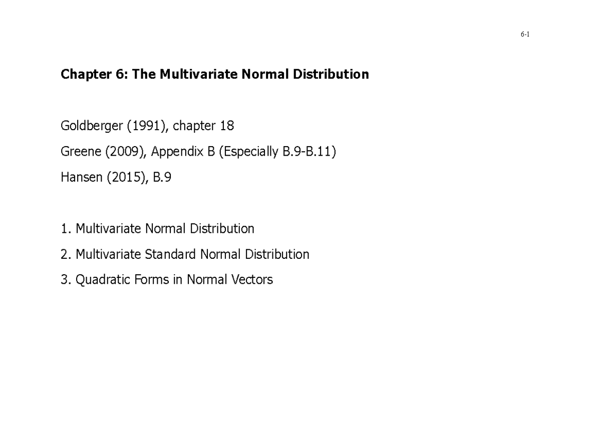 Note 6 Multivarite Normal Distributionclass Chapter 6 The