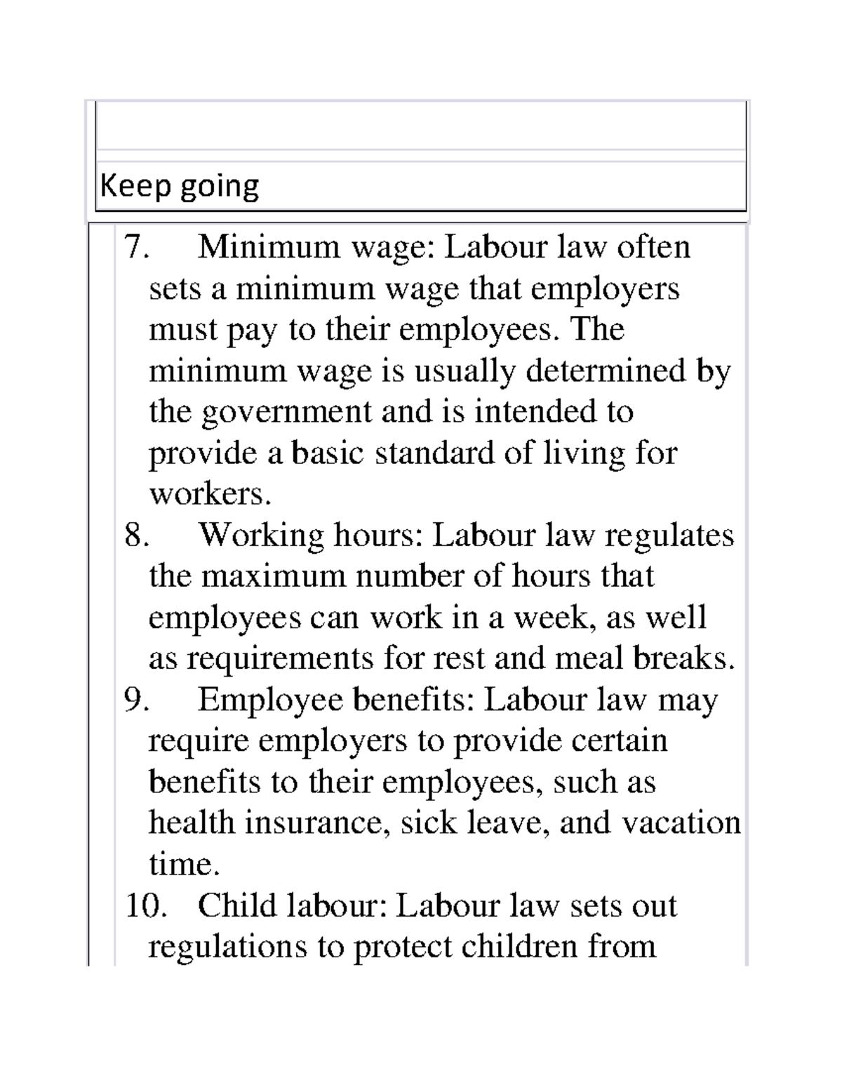 Labour Law 4 End Keep Going 7 Minimum Wage Labour Law Often Sets A