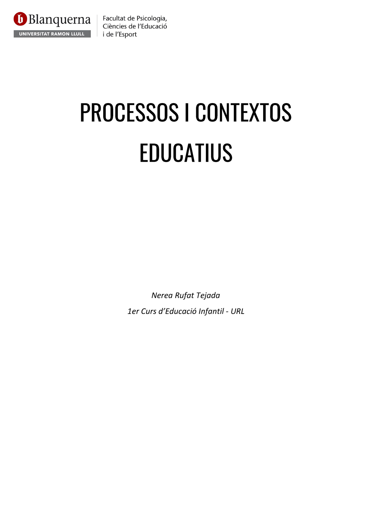 Processos I Contextos Educativos 1r Curs Deducació Infantil