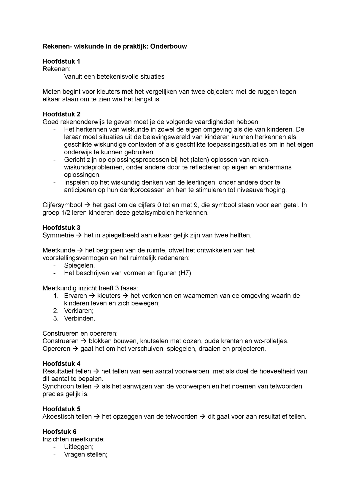 Samenvatting Rekenen Wiskunde In De Praktijk Onderbouw Hoofdstuk 1