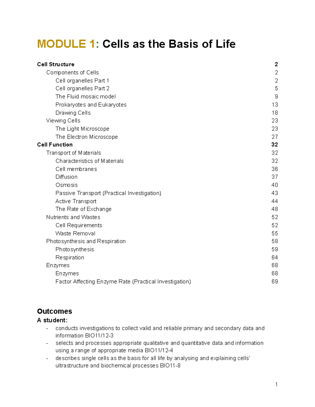 Module 1 Cells As The Basis Of Life Module 1 Cells As The Basis Of