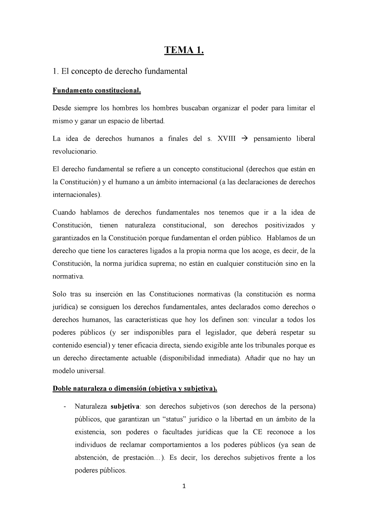 Temario Fundamentales Tema 1 1 El Concepto De Derecho Fundamental