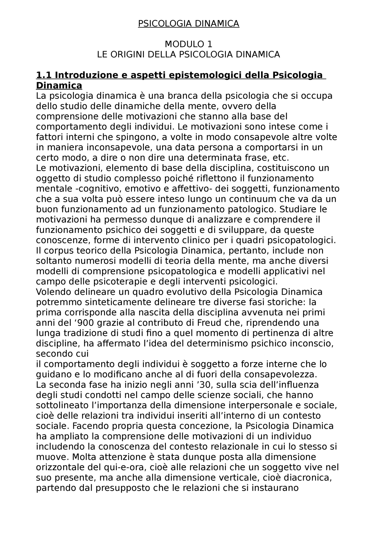 Psicologia Dinamica Appunti Di Lezione 1 9 Psicologia Dinamica