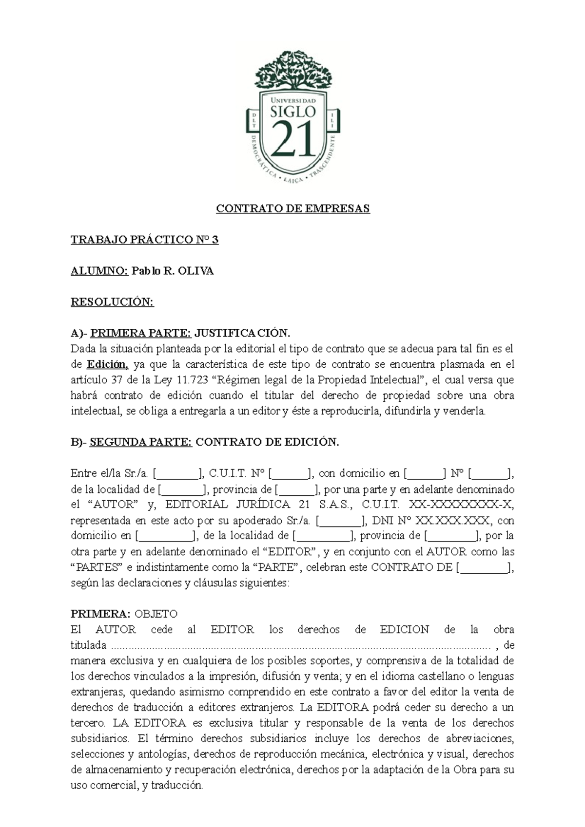 C Empresa Tp 3 Trabajo Practico N° 3 Contrato De Empresas Trabajo