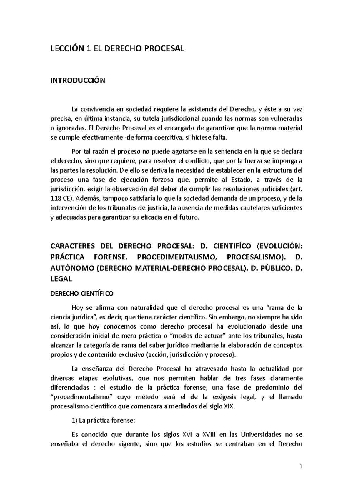 Lección 1 El Derecho Procesal LecciÓn 1 El Derecho Procesal