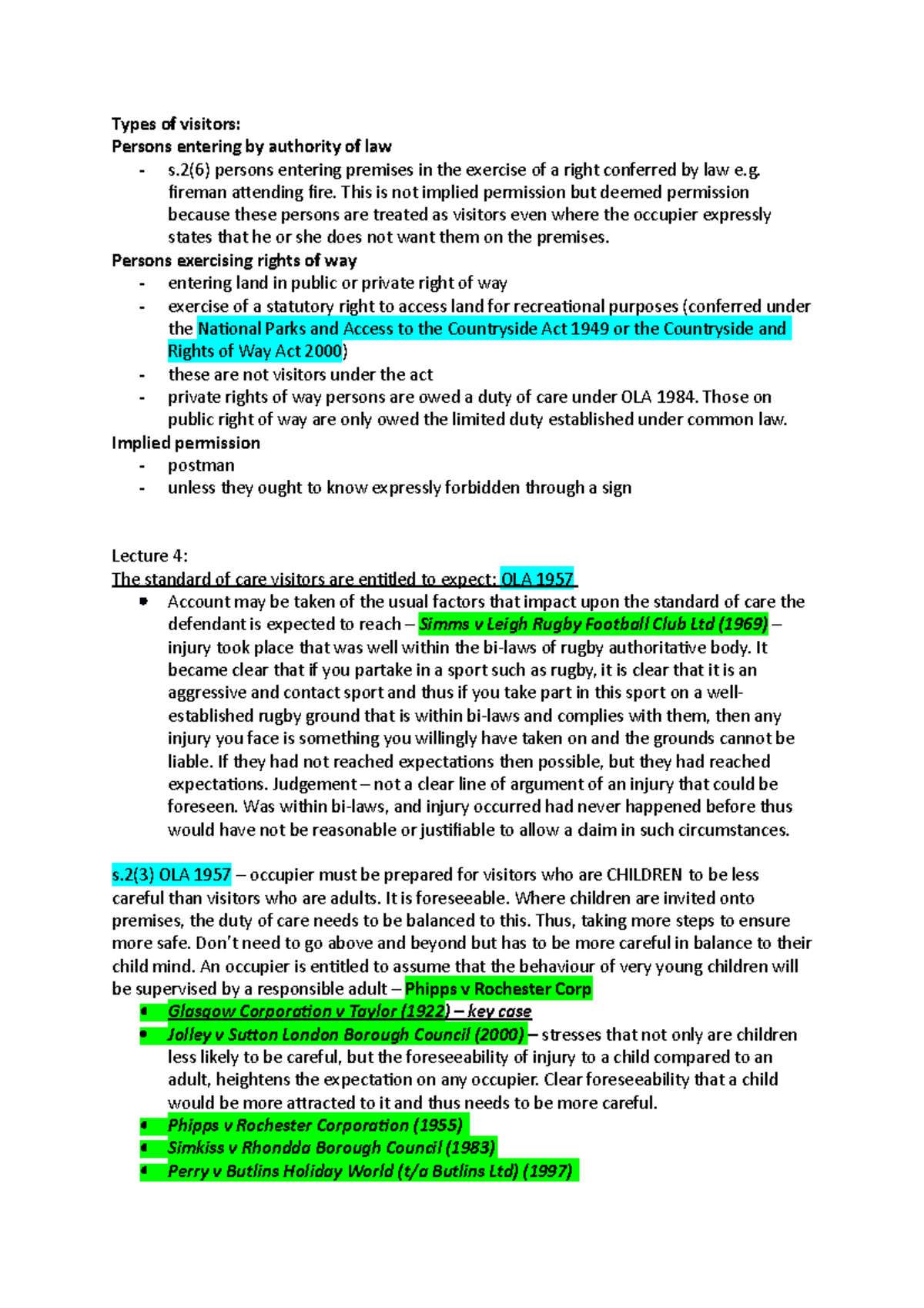 Law Of Tort Occupiers Liability And Types Of Visitors And Duty Owed