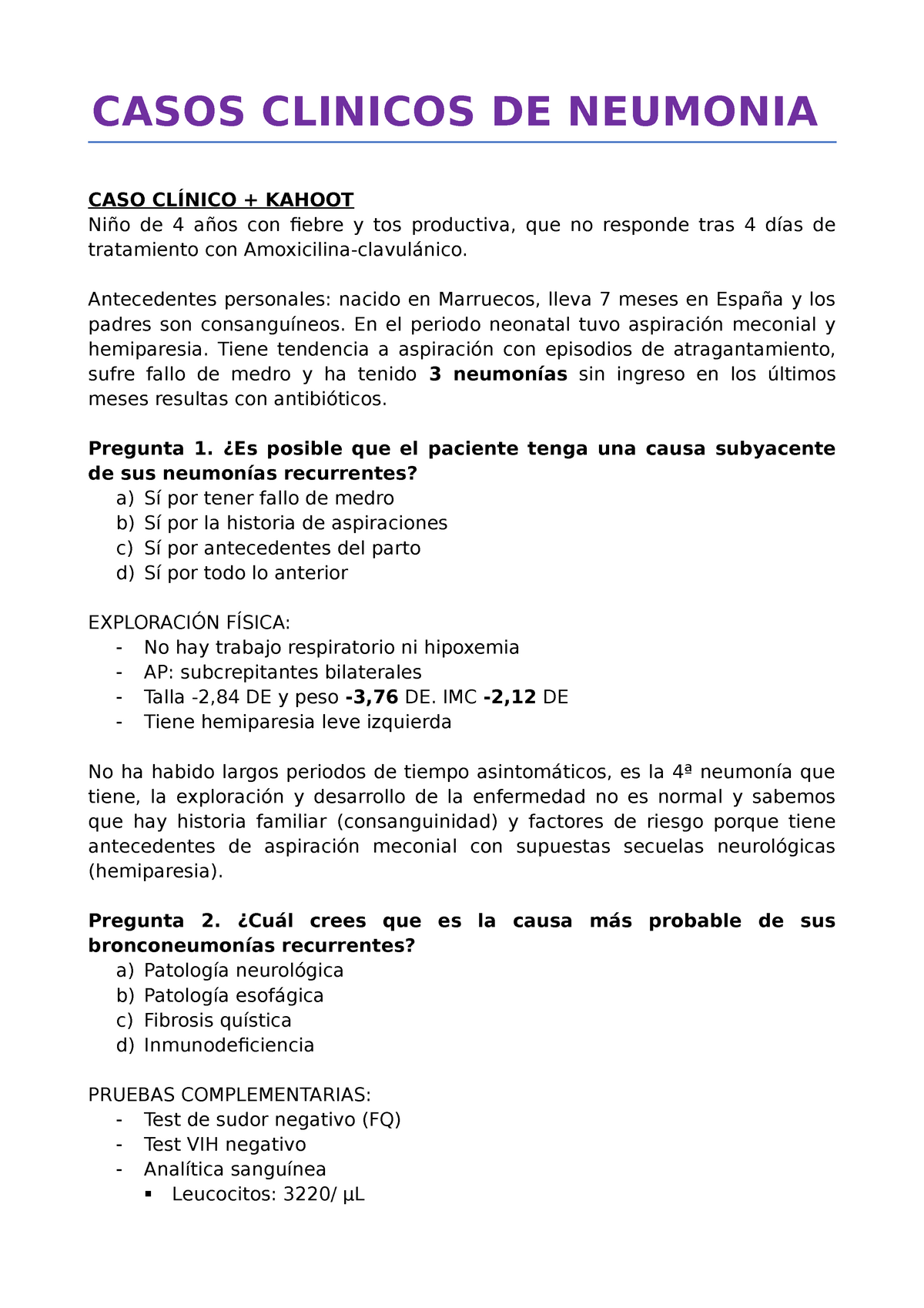 Casos Clinicos De Neumonia Casos Clinicos De Neumonia Caso ClÍnico