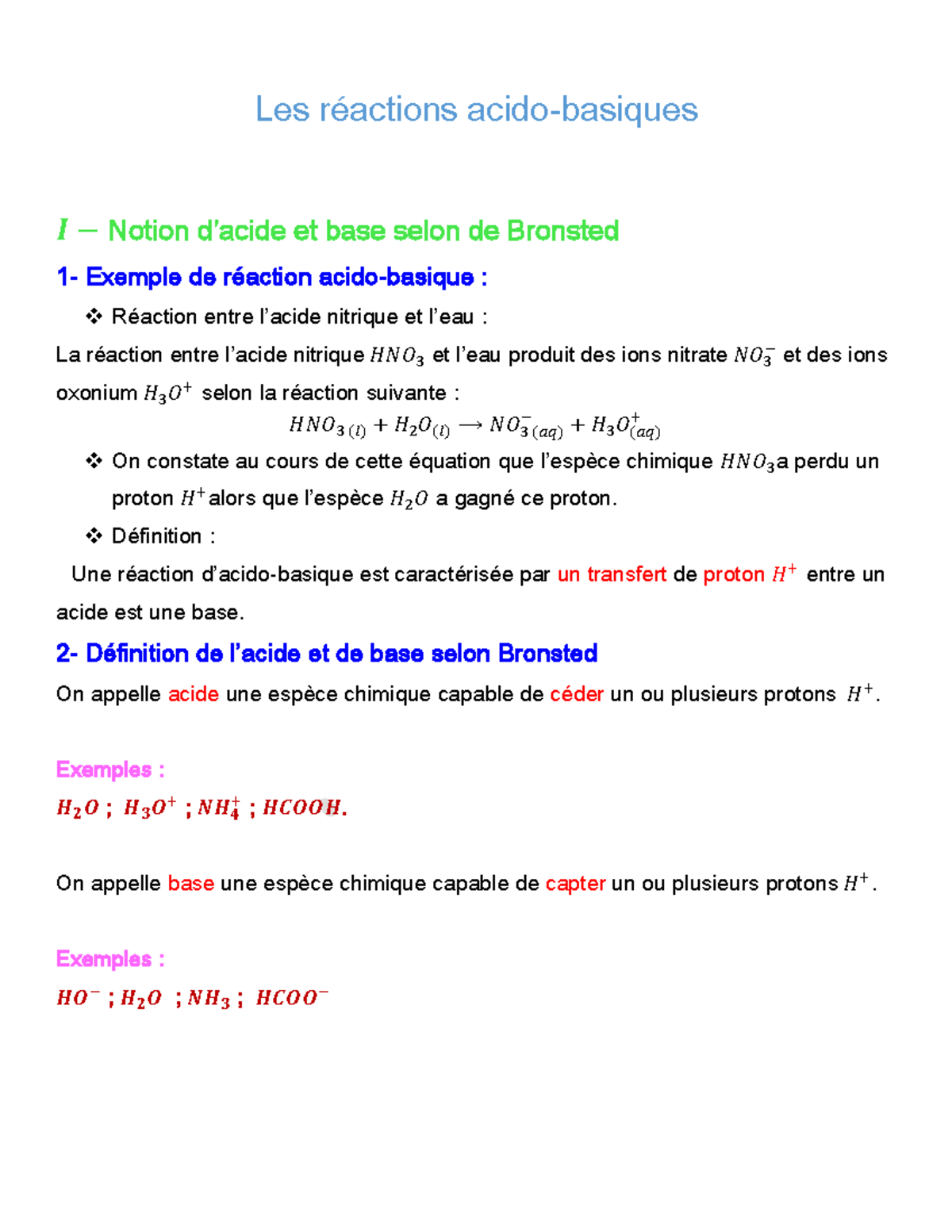 Les Reactions Acido Basiques Cours 1 Les Réactions Acido Basiques 𝑰 −