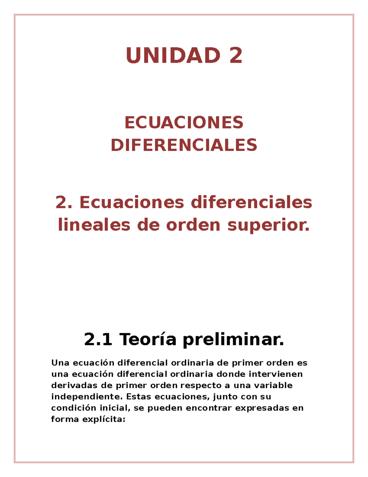 Unidad 2 Ecuaciones Diferenciales Lineales De Orden Superior Unidad