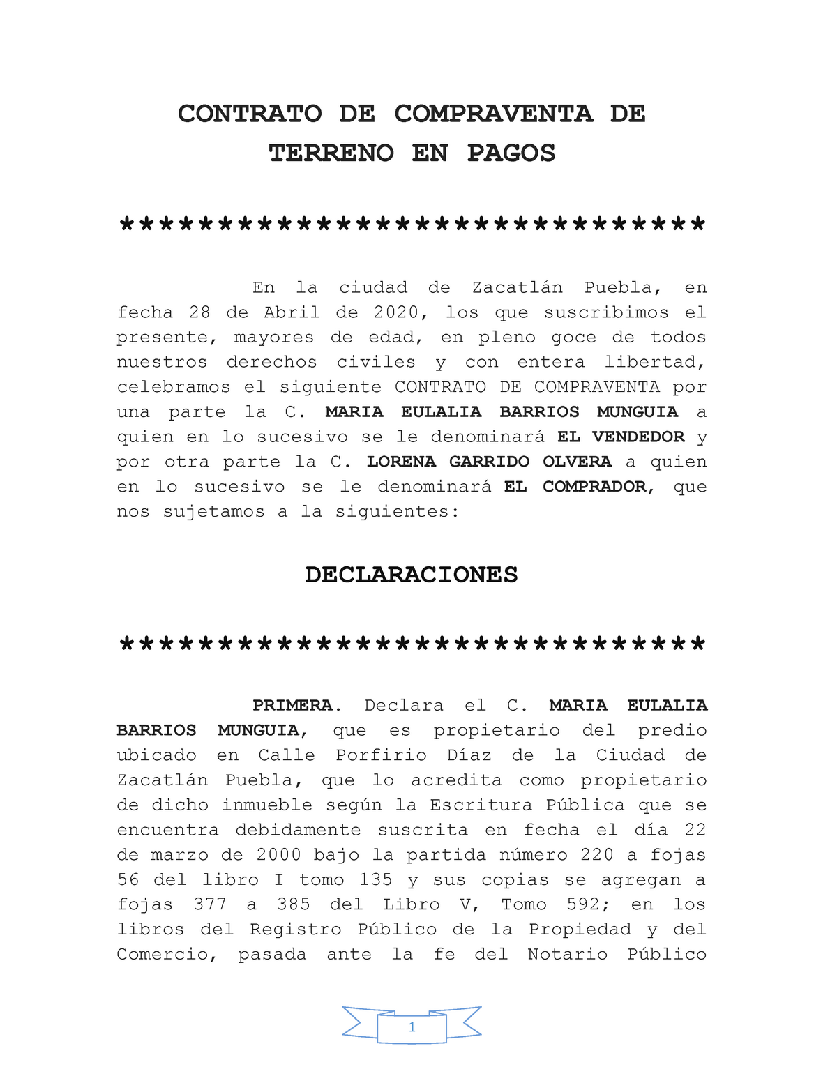 Formato De Contrato De Compraventa De Terreno Contrat