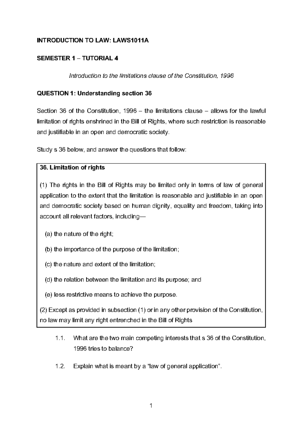 Intro To Law 2024 Tut 4 1 Introduction To Law Laws1011a Semester 1