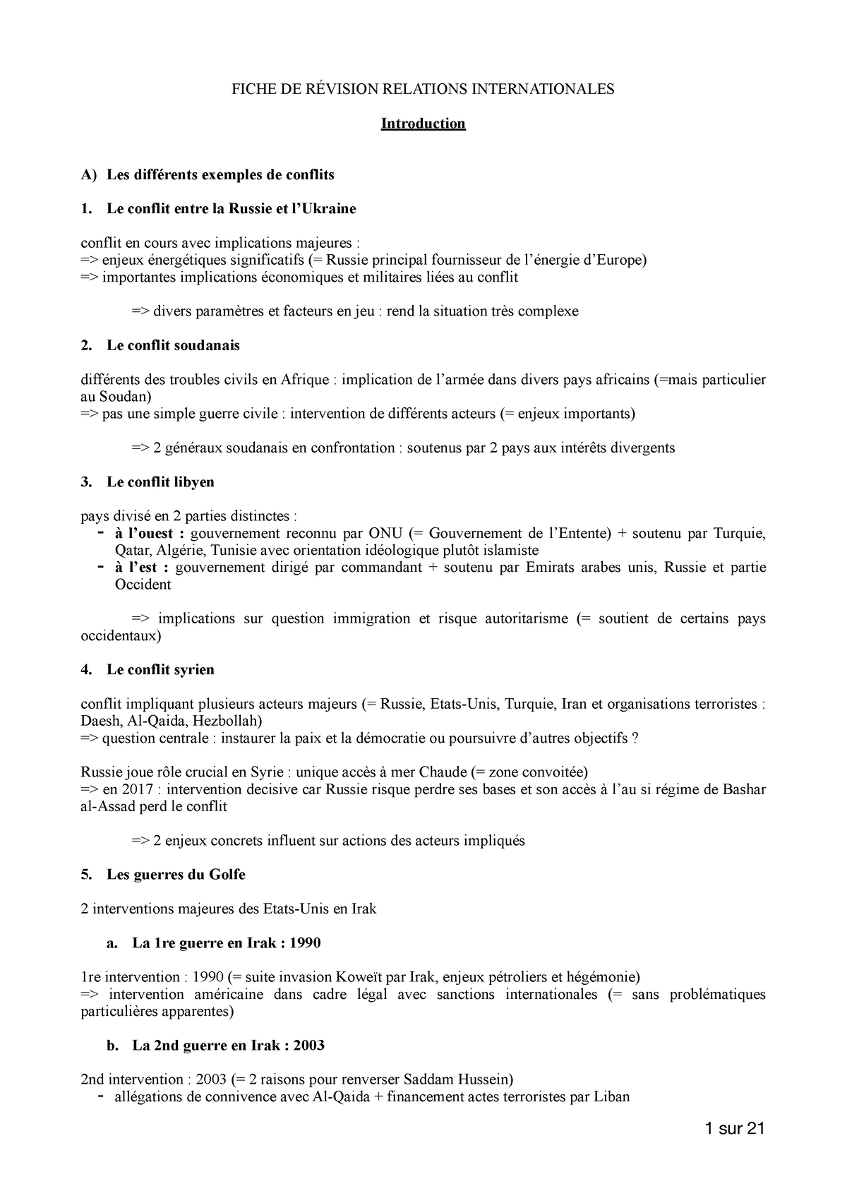 Fiche De Revision Relations Internationales Fiche De RÉvision