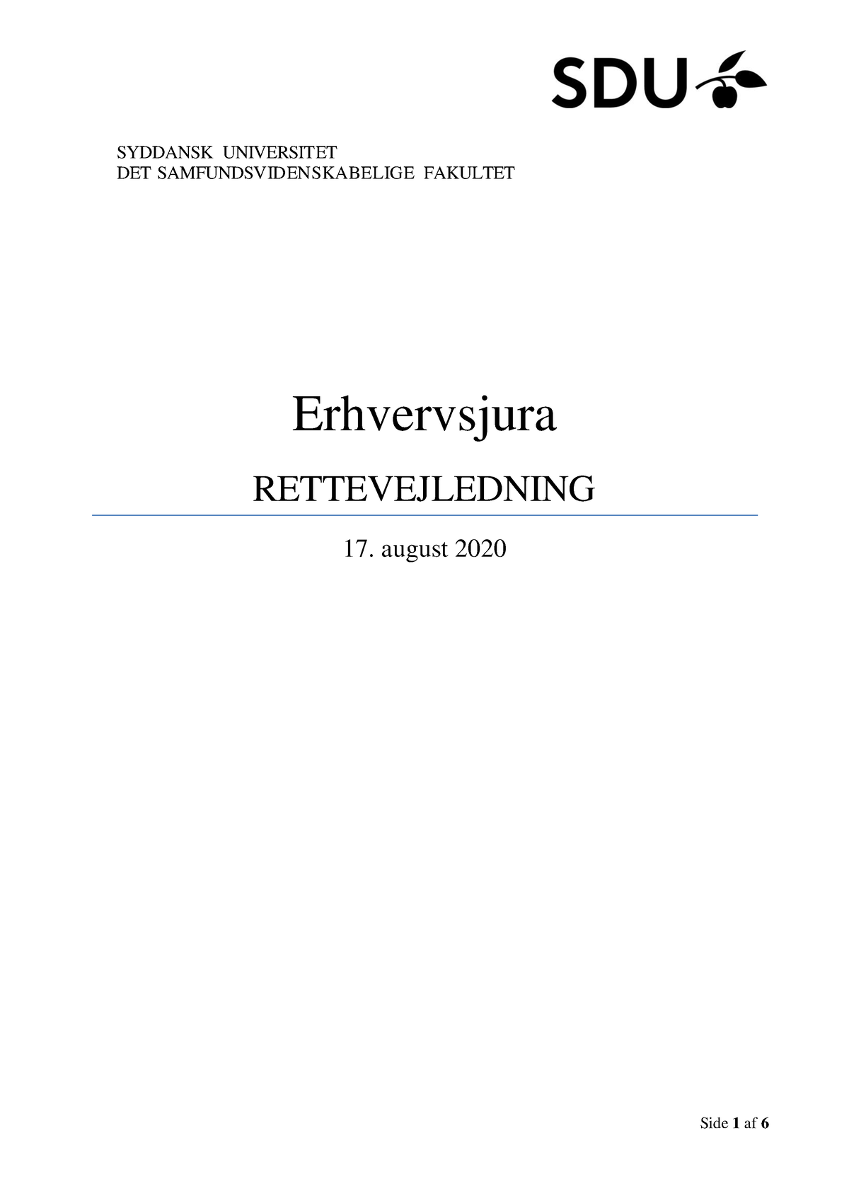 Rettevejledning Erhvervsjura 4 Syddansk Universitet Det