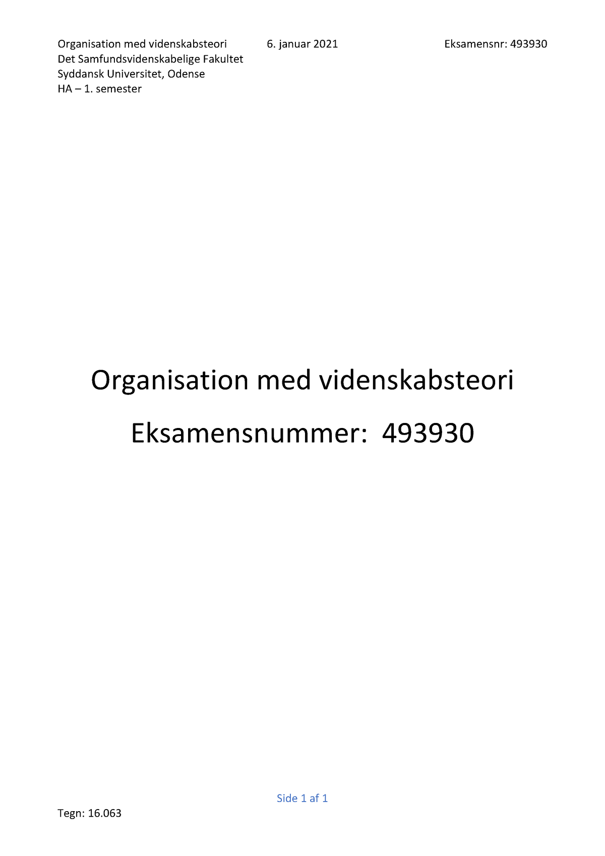 Organisation Eksamen 2021 Det Samfundsvidenskabelige Fakultet