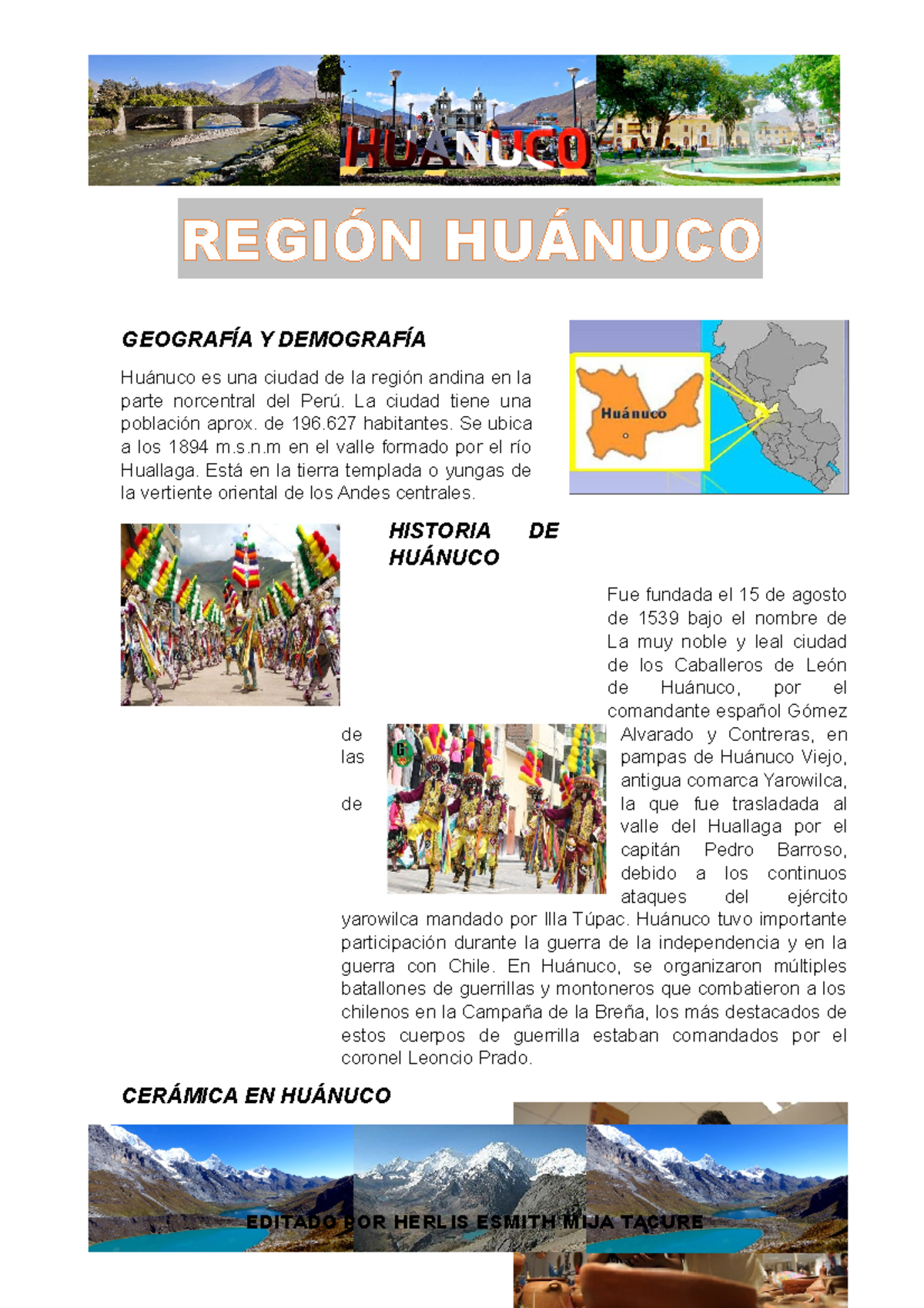 Manifestaciones Culturales De Huánuco GeografÍa Y DemografÍa Huánuco