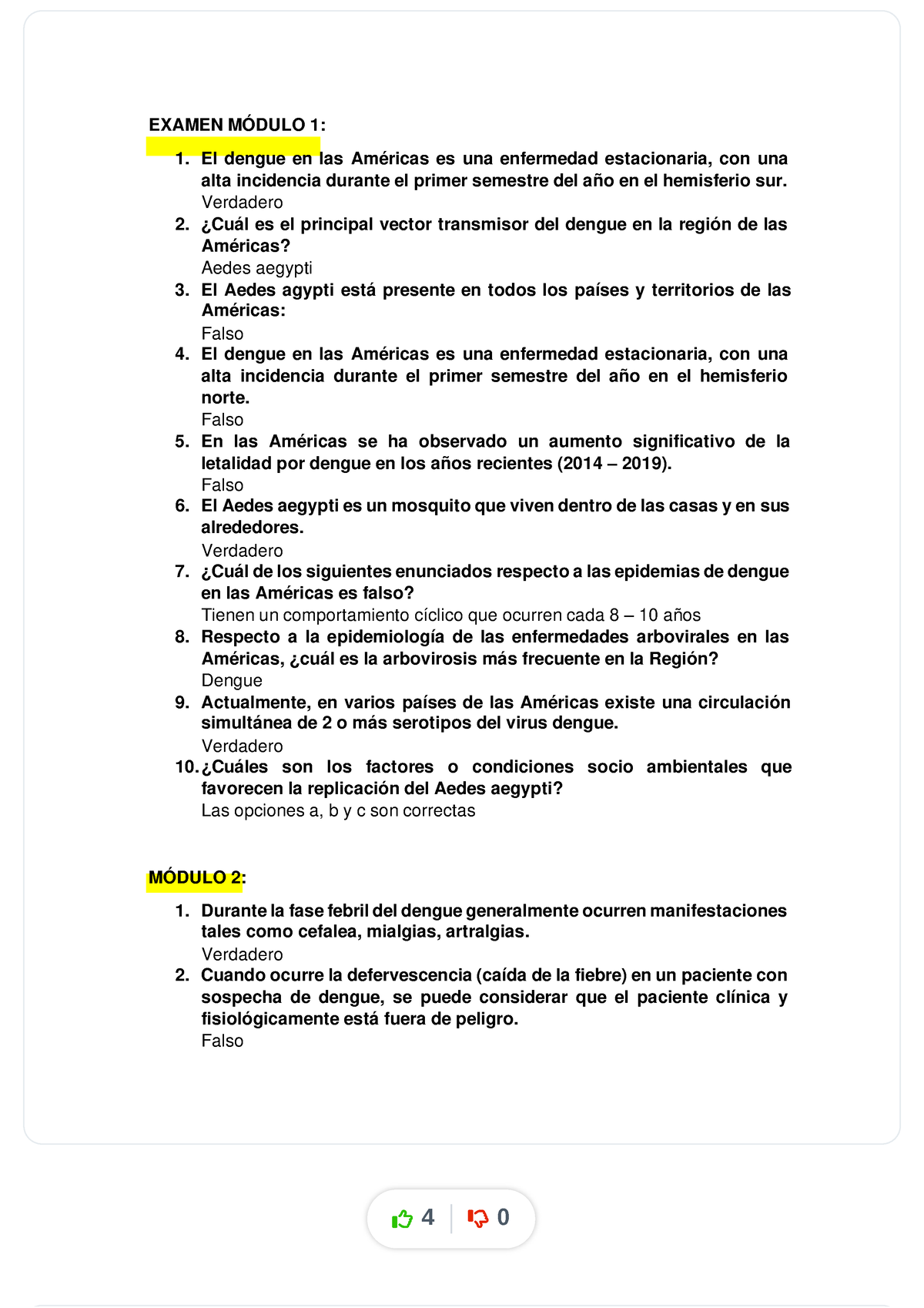 Curso Dengue Hola Compress Examen MÓdulo 1 El Dengue En Las Américas