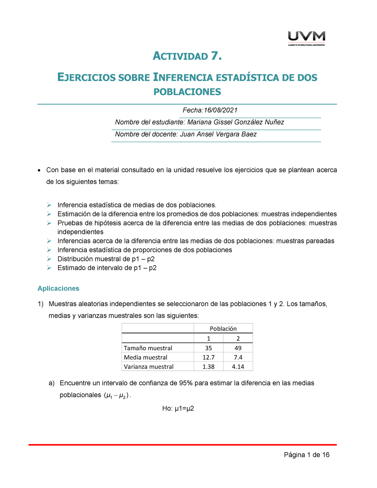 Actividad 7 Estadistica Inferencial Uvm Studocu