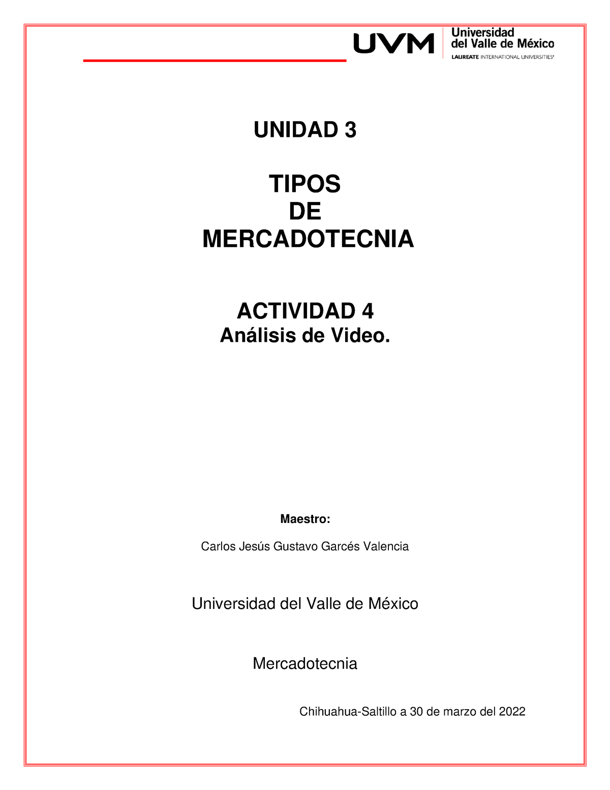 A4 Tipos De Mercadotecnia Unidad 3 Tipos De Mercadotecnia Actividad 4