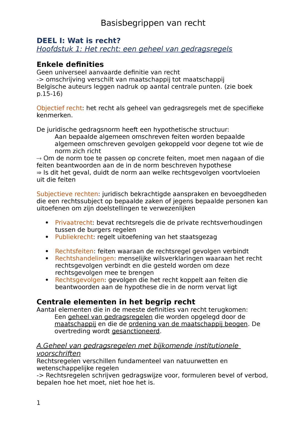 Samenvatting Basisbegrippen 2019 Deel 1 Deel I Wat Is Recht