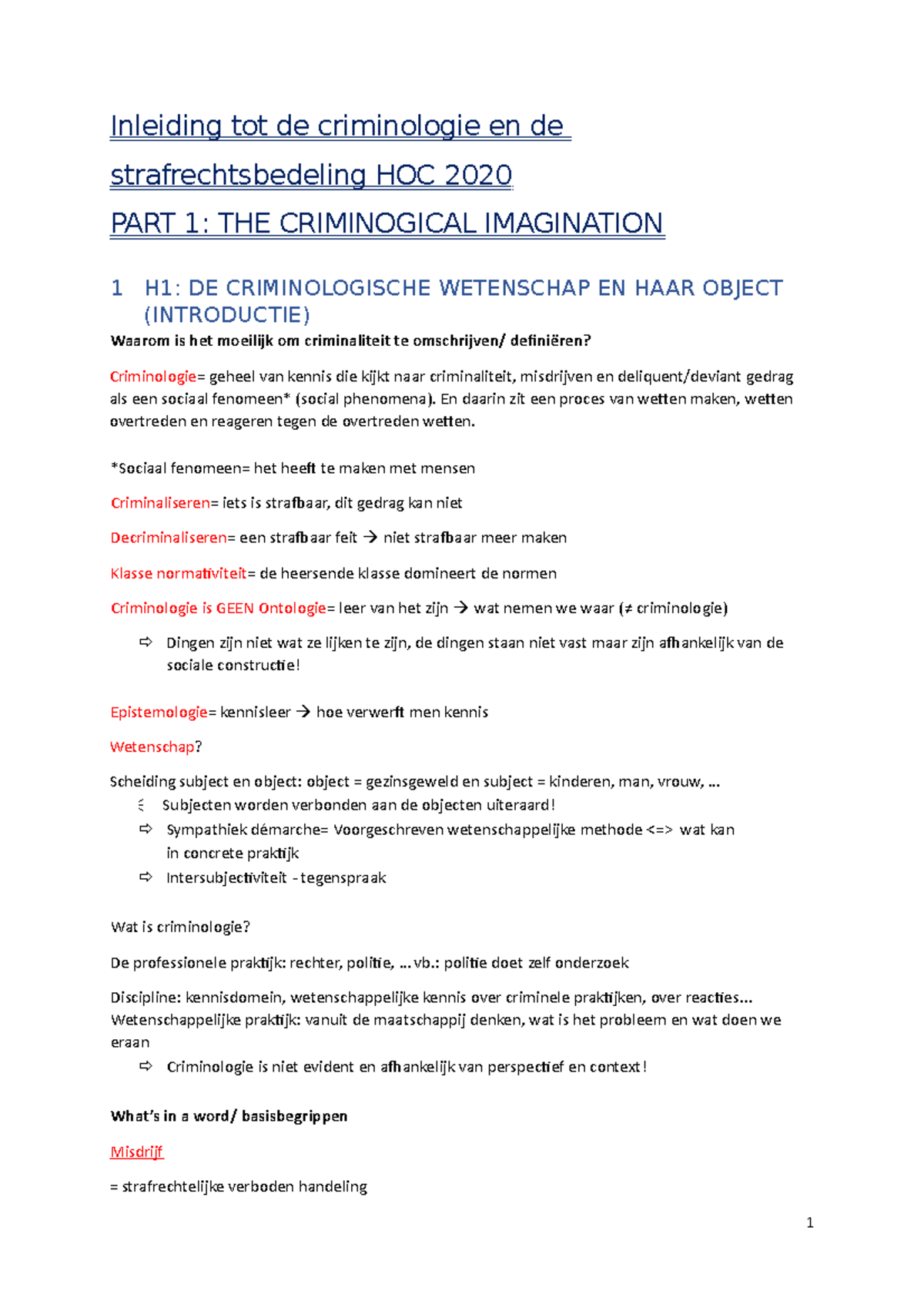 Samenvattig 2020 Inleiding Tot Criminologie En Srb Inleiding Tot De